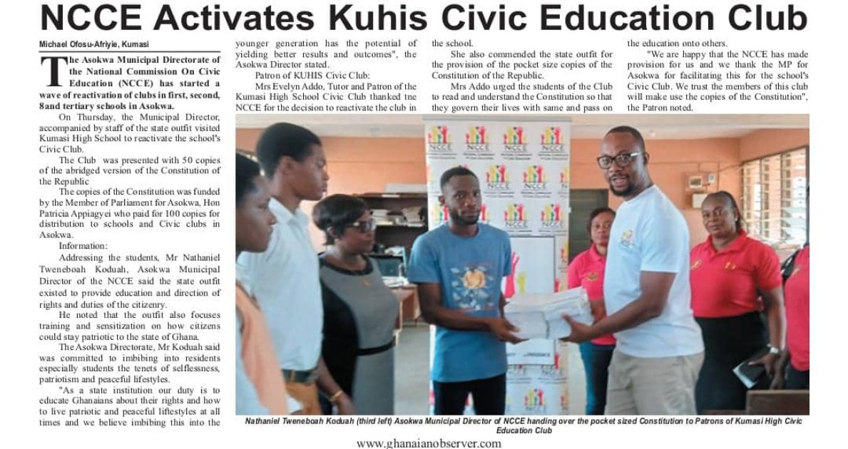 NCCE Activates Kuhis Civic Education Club | NCCE Ghana